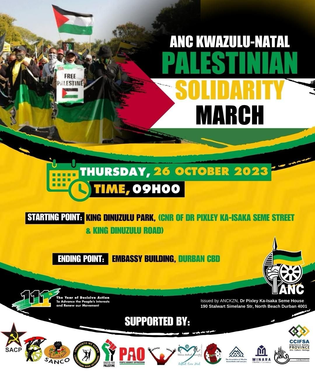 ANC KwaZulu-Natal Palestinian Solidarity March 26 October 2023 @ 9:00am ...